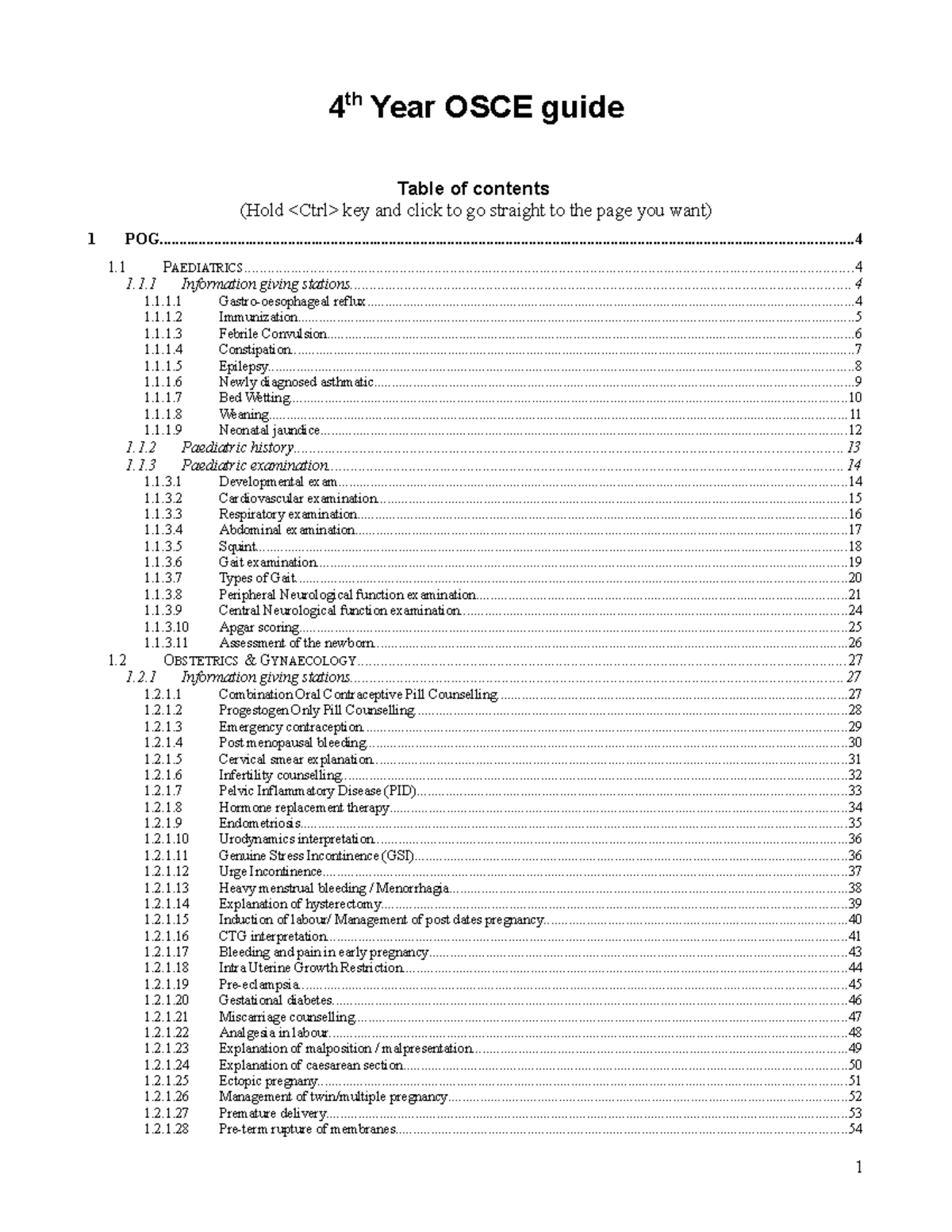 4 th Year OSCE guide - Osce checklist - th Year OSCE guide Table of ...
