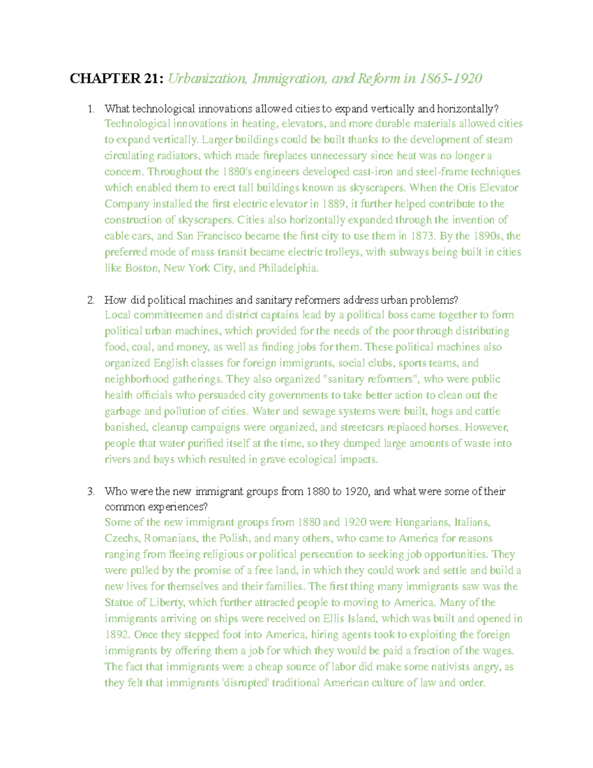 Chapter 21 HW Questions - CHAPTER 21: Urbanization, Immigration, and ...