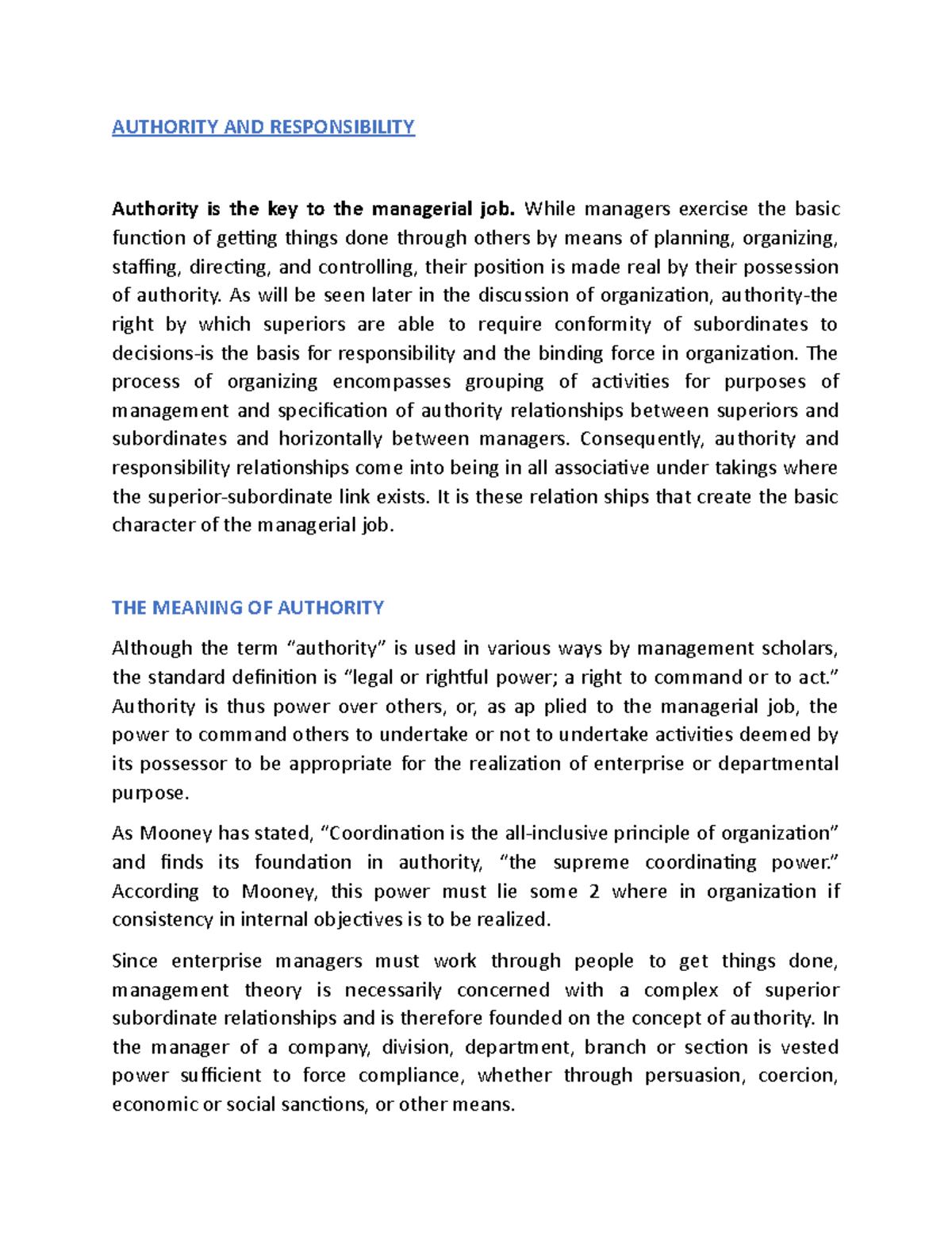 Authority and Responsibility - AUTHORITY AND RESPONSIBILITY Authority ...