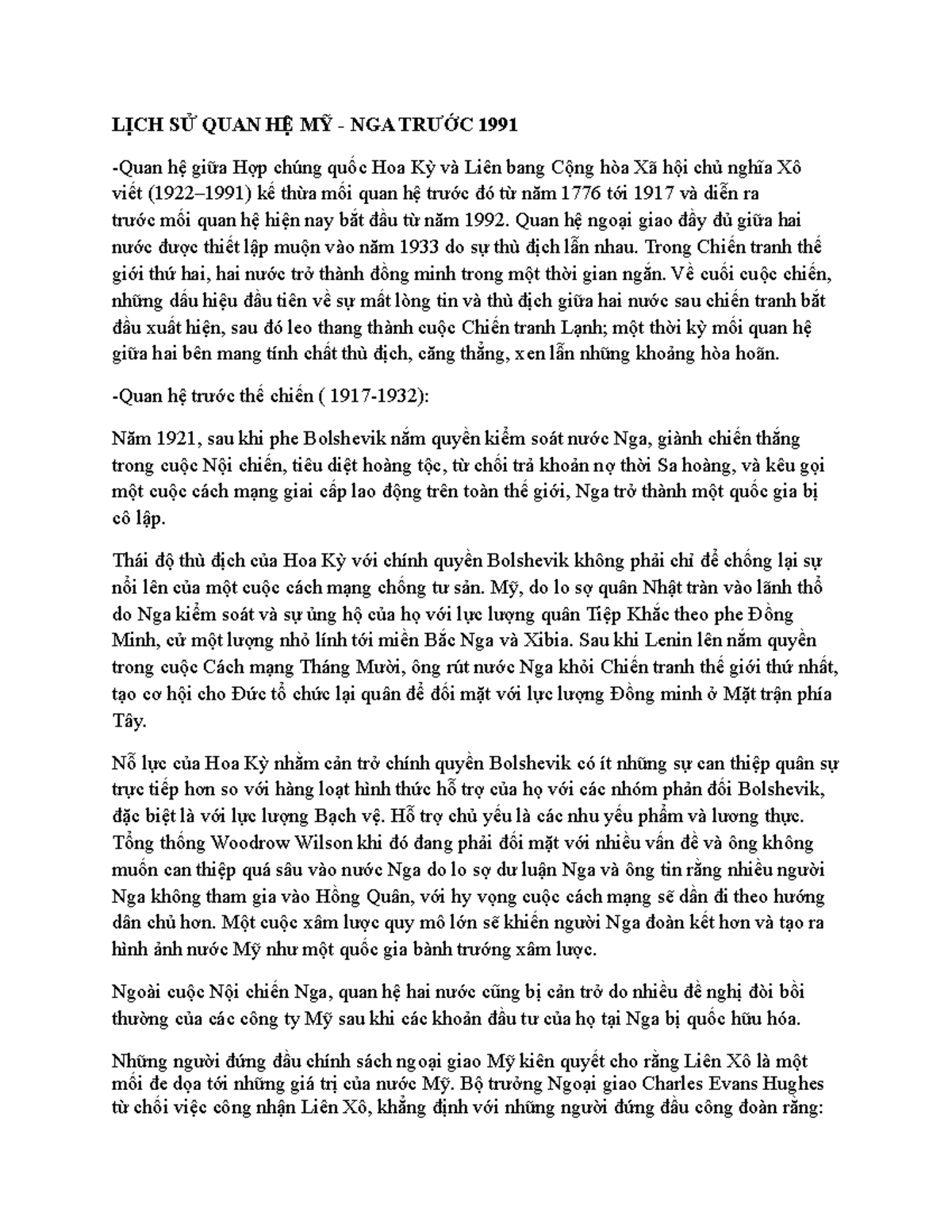 LỊCH SỬ QUAN HỆ MỸ- NGA TRƯỚC 1991 - LỊCH SỬ QUAN HỆ MỸ - NGA TRƯỚC 1991 -Quan hệ giữa Hợp chúng ...