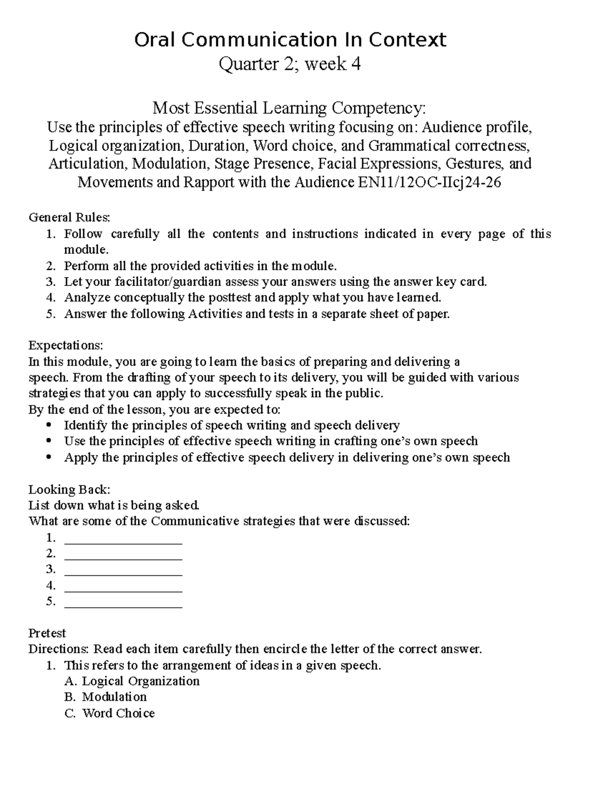 Custom Week 4 OCC module - Oral Communication In Context Quarter 2 ...
