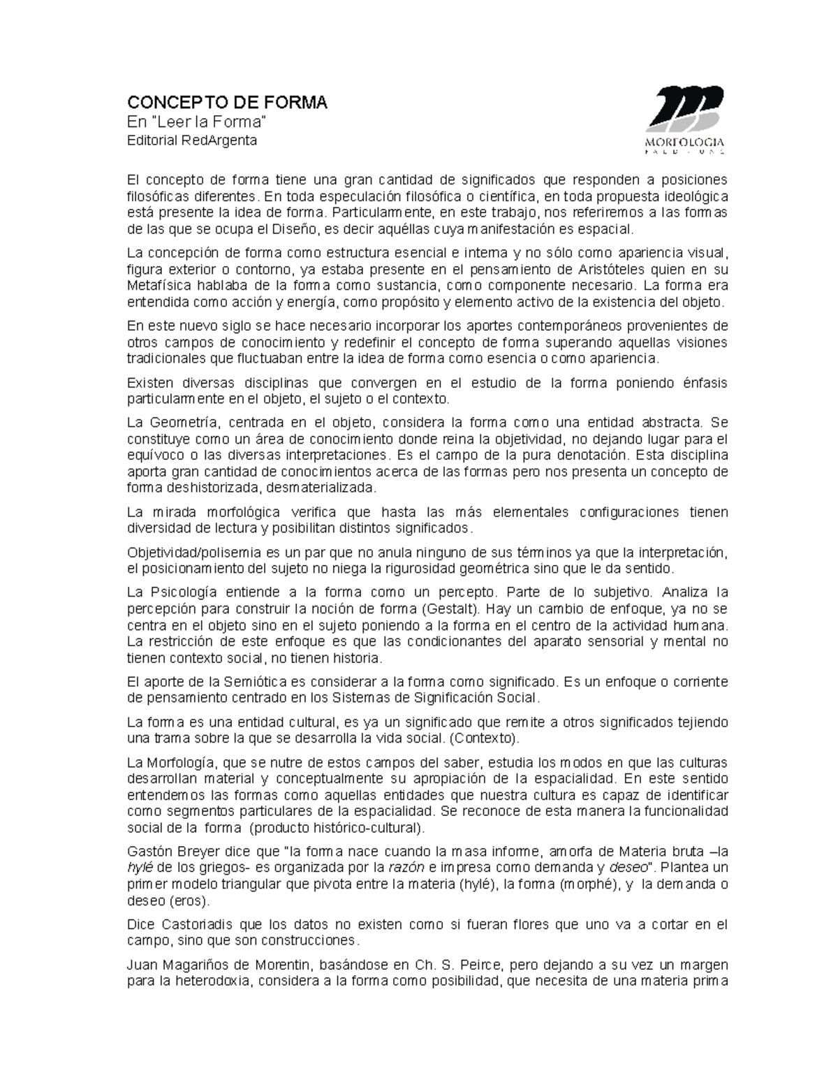 Concepto de Forma y Diseño + Artesanía - CONCEPTO DE FORMA En “Leer la ...