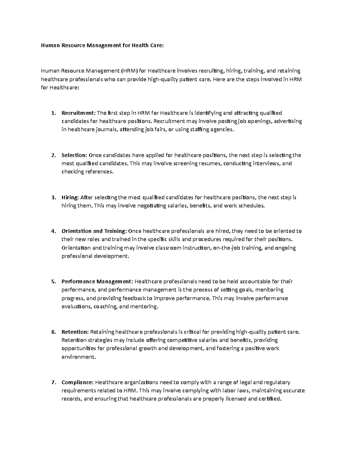 Human Resource Management for Health Care - Here are the steps involved ...