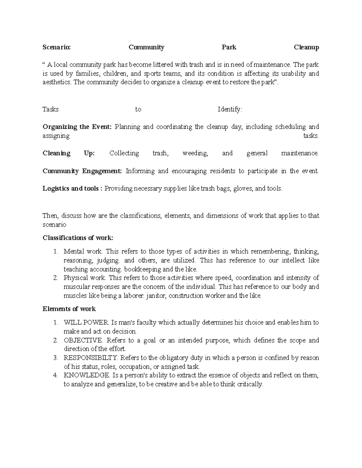 Scenario - Lecture note for community service - Scenario: Community ...