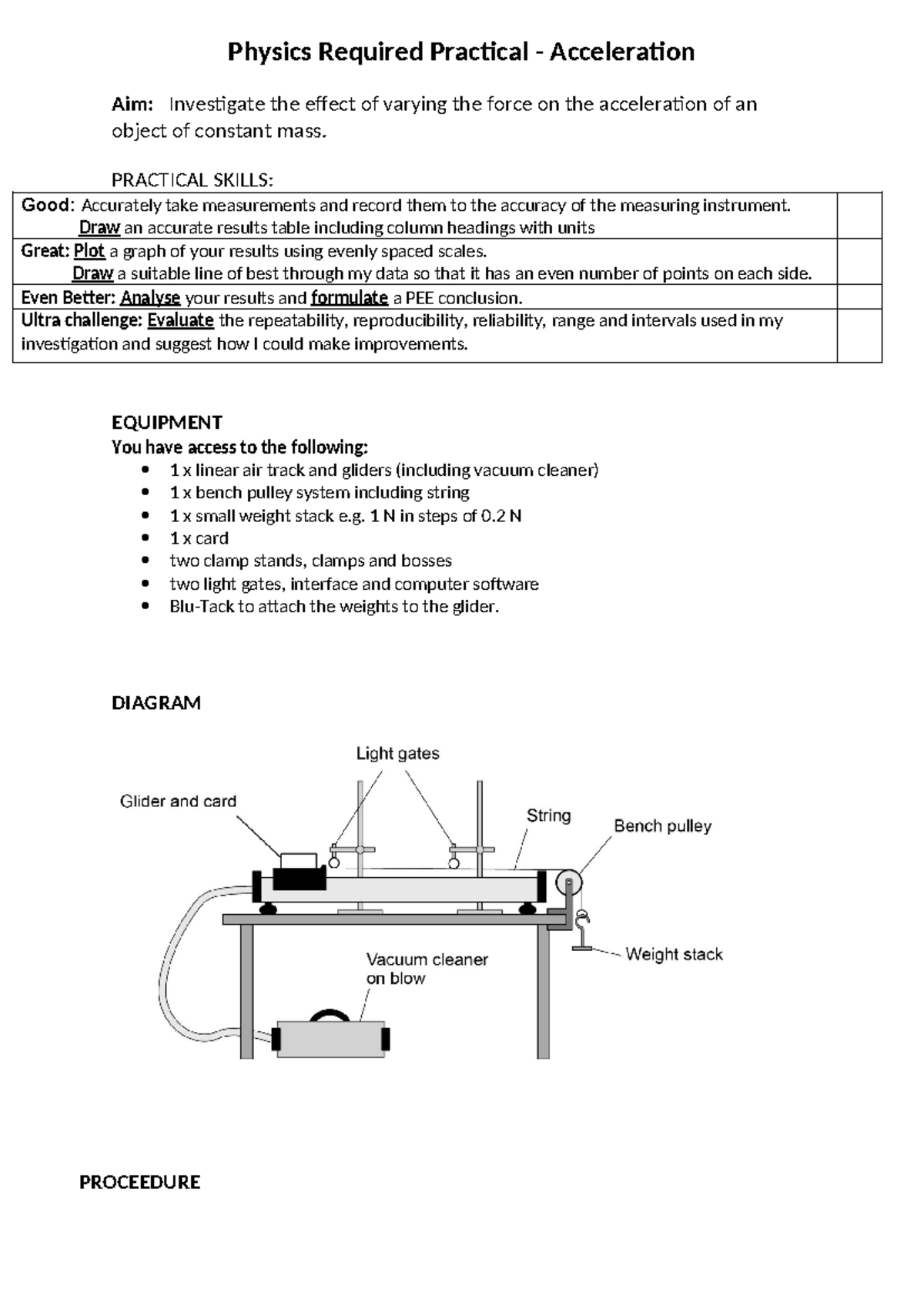7 - PRACTICAL - Physics Required Practical - Acceleration Aim ...