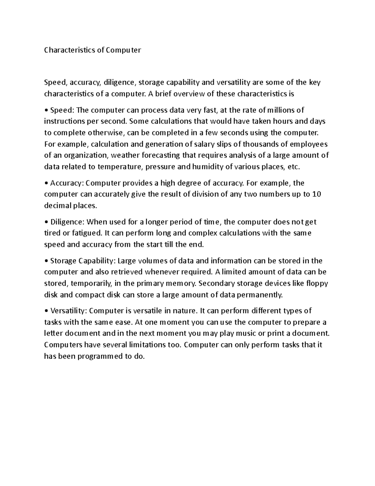 Characteristics of Computer - Characteristics of Computer Speed ...