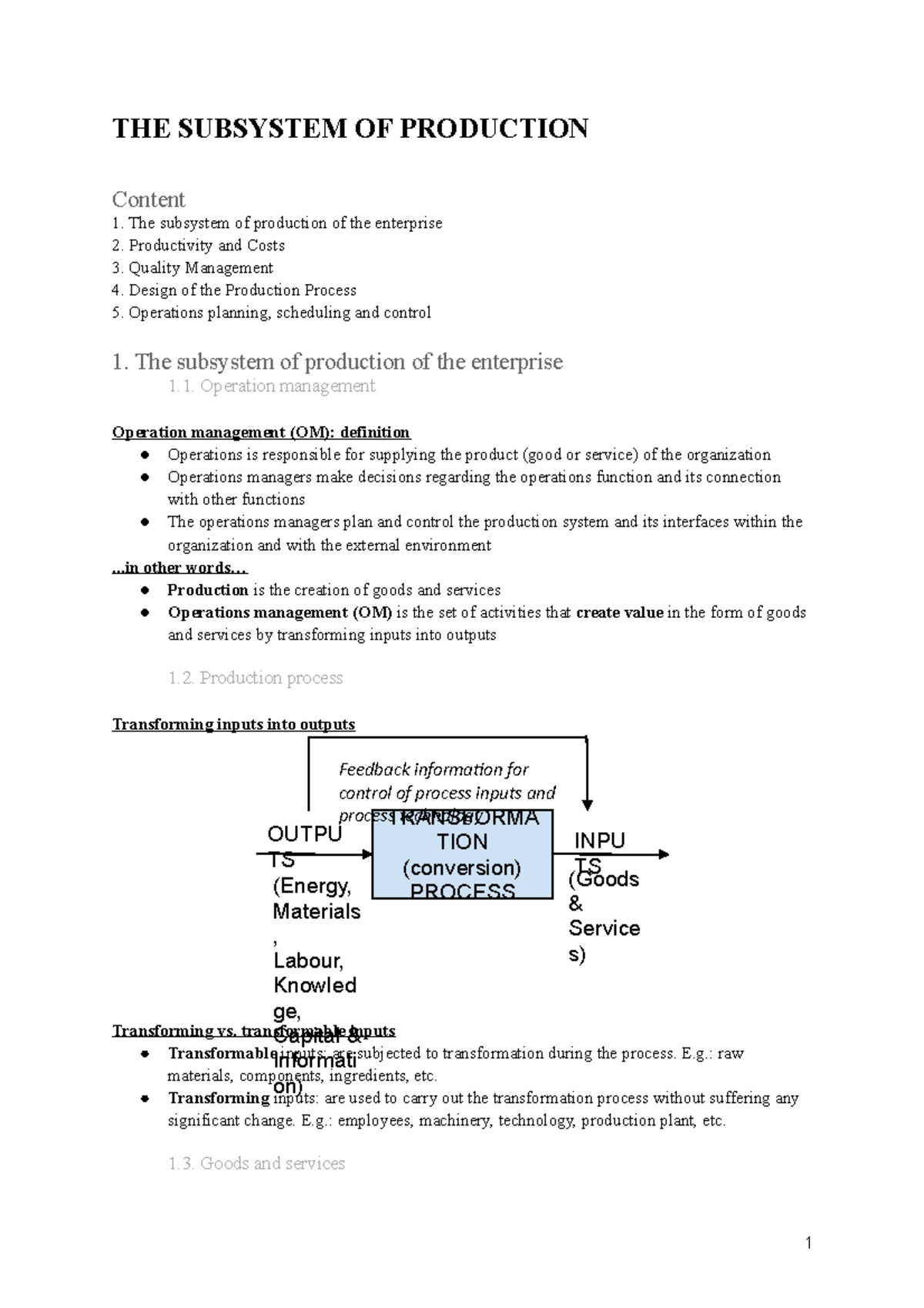THE Subsystem OF Production - THE SUBSYSTEM OF PRODUCTION Content 1 ...