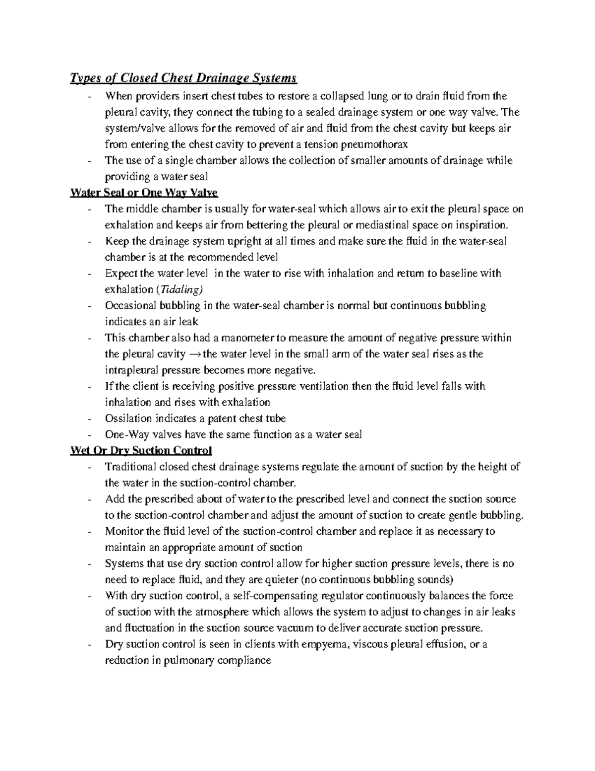 Closed Chest Drainage Med Surg - Types of Closed Chest Drainage Systems ...