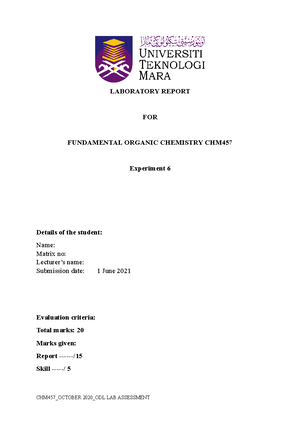 Exp 1-Lab Manual CHM457 - organic chemistry - UiTM - Studocu