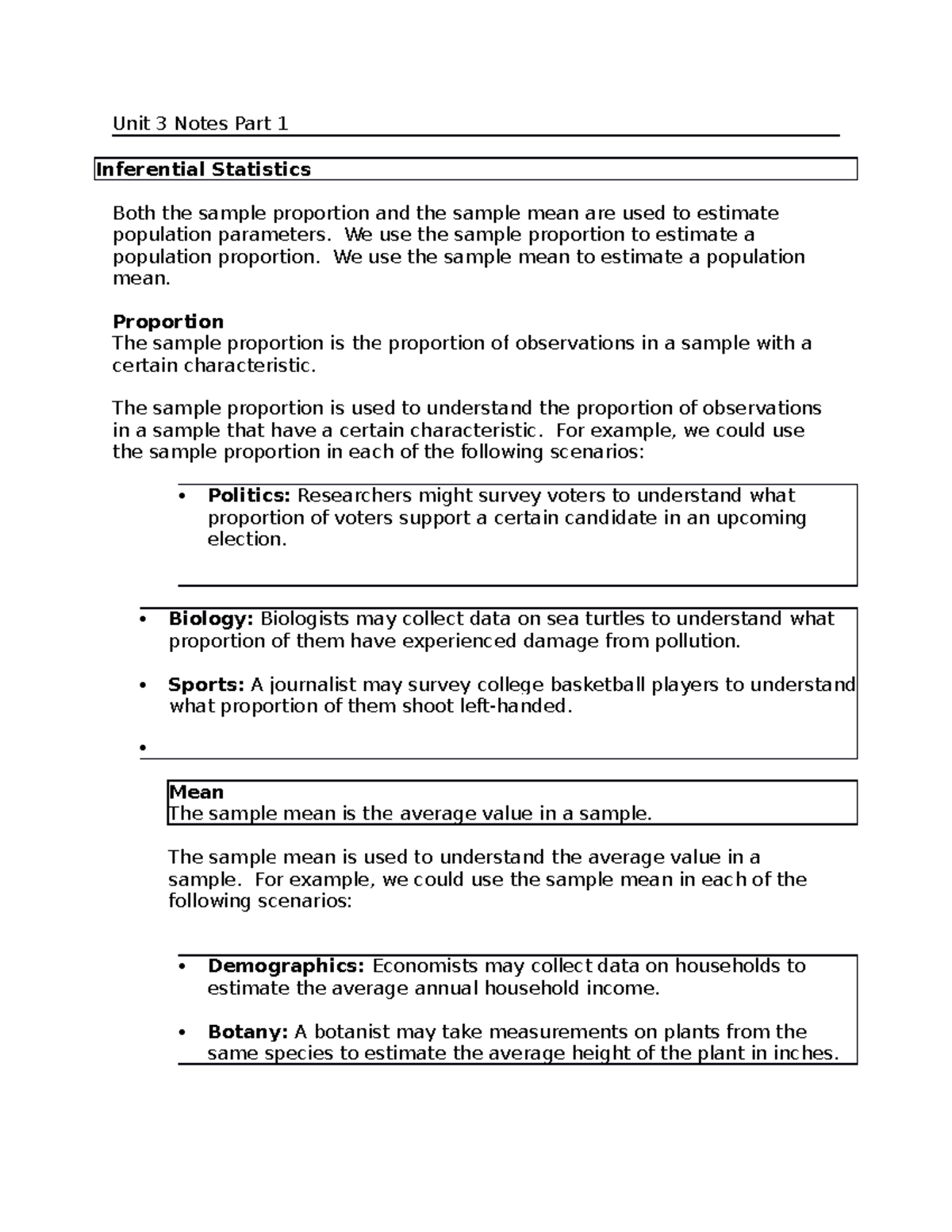 Unit 3 Notes Part 1 - Unit 3 Notes Part 1 Inferential Statistics Both ...