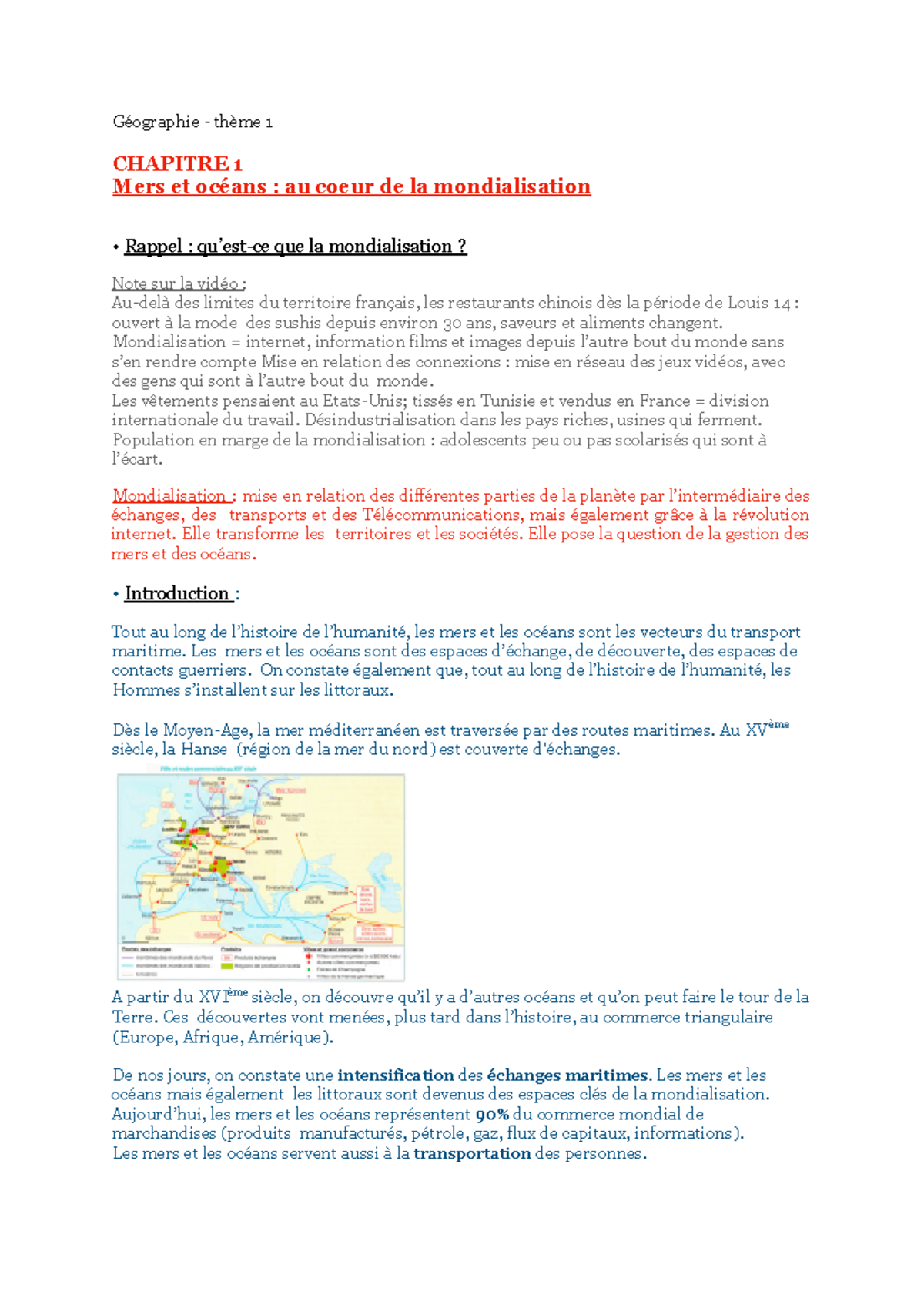 CH2 GEO - Géographie - thème 1 CHAPITRE 1 Mers et océans : au coeur de ...