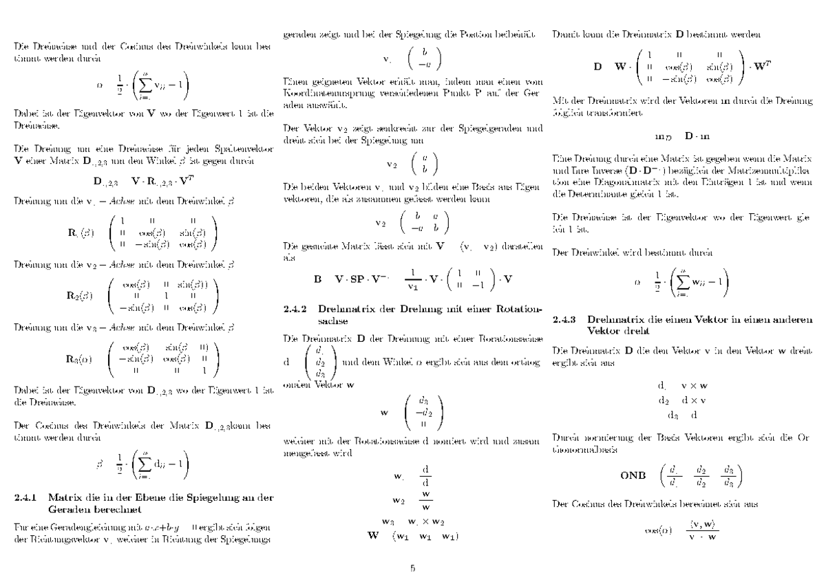 Cheat Sheet page 5 - adsfasd - Die Drehachse und der Cosinus des ...