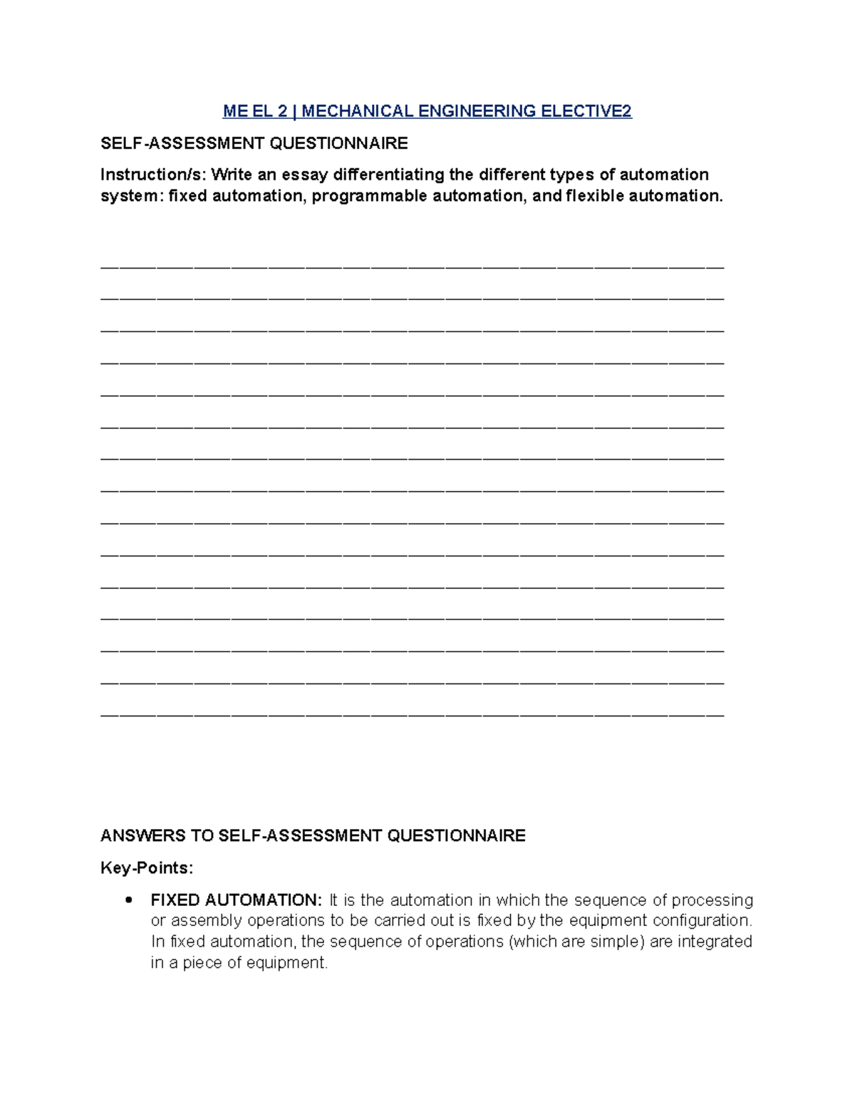Assign 58 - Mechanical Engineering Elective 2 SELF-ASSESSMENT ...
