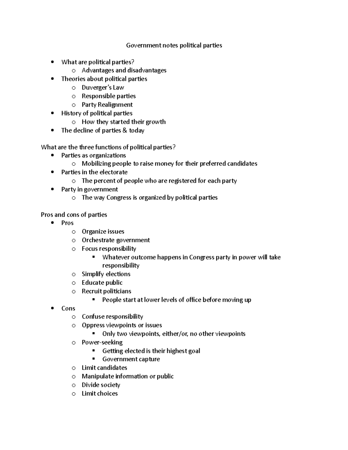 Political parties government notes - Government notes political parties ...