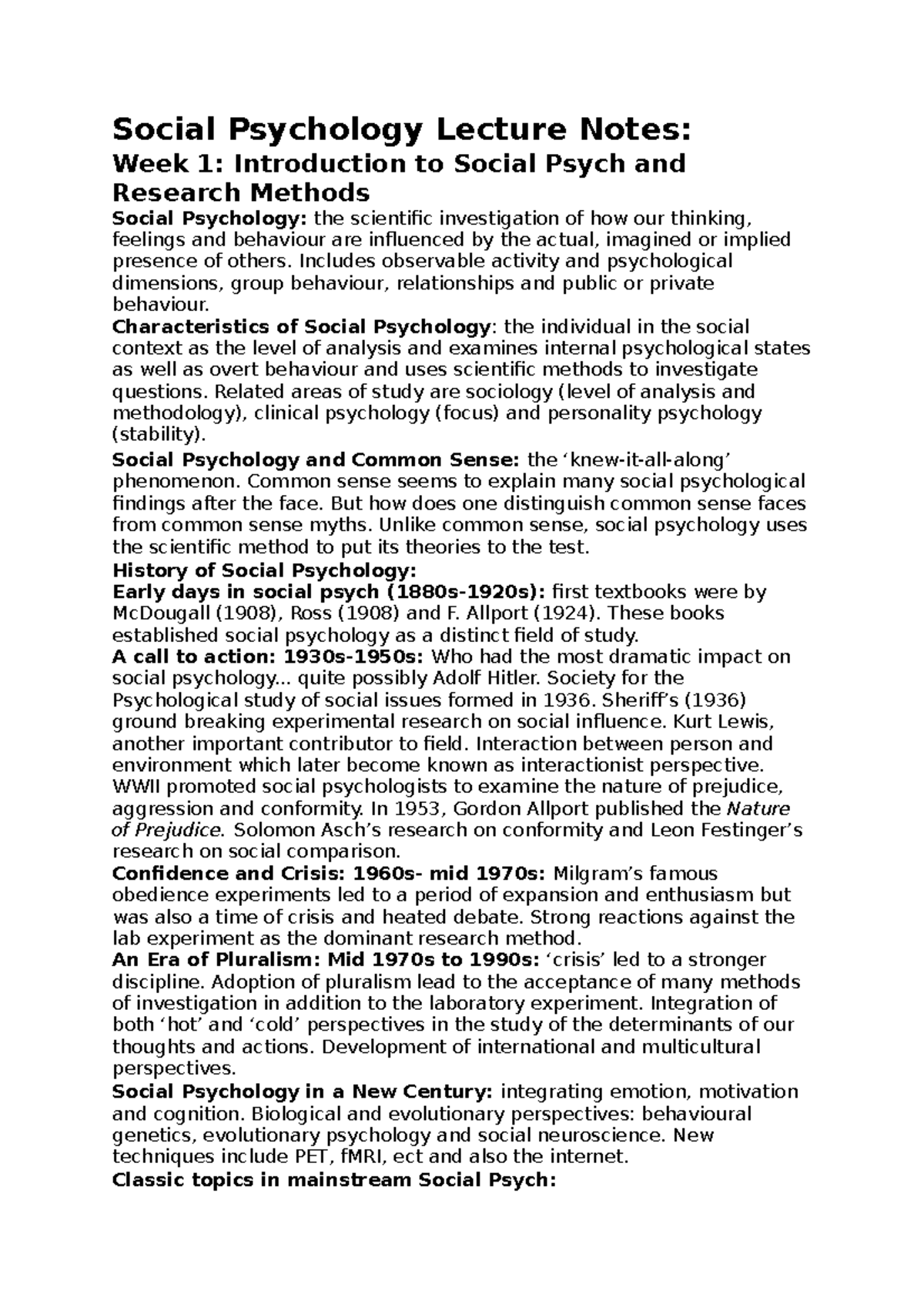 Social Psychology Lecture Notes - Includes observable activity and ...