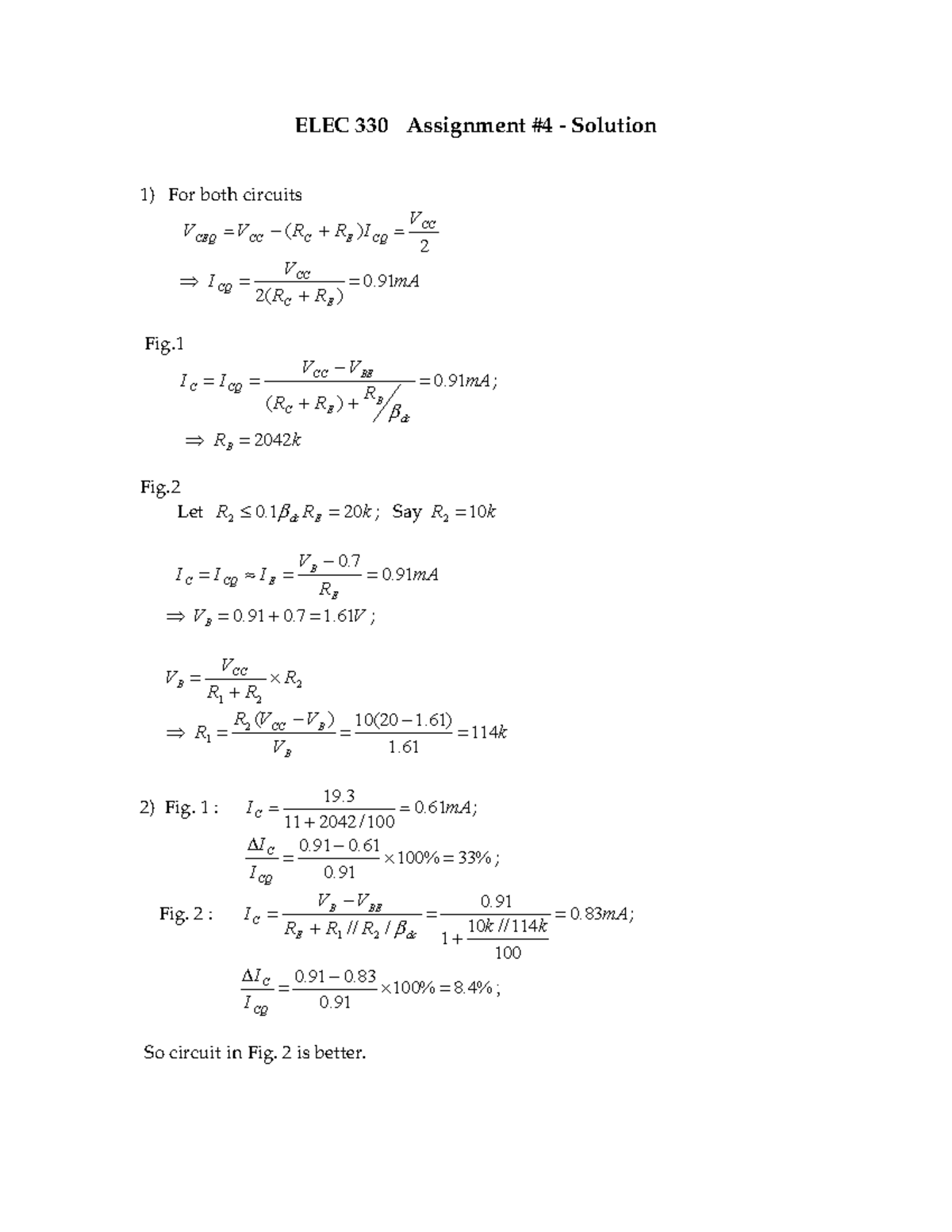 Seminar Assignments Assignment 4 Solutions Elec 330 Assignment 4 Solution For Both