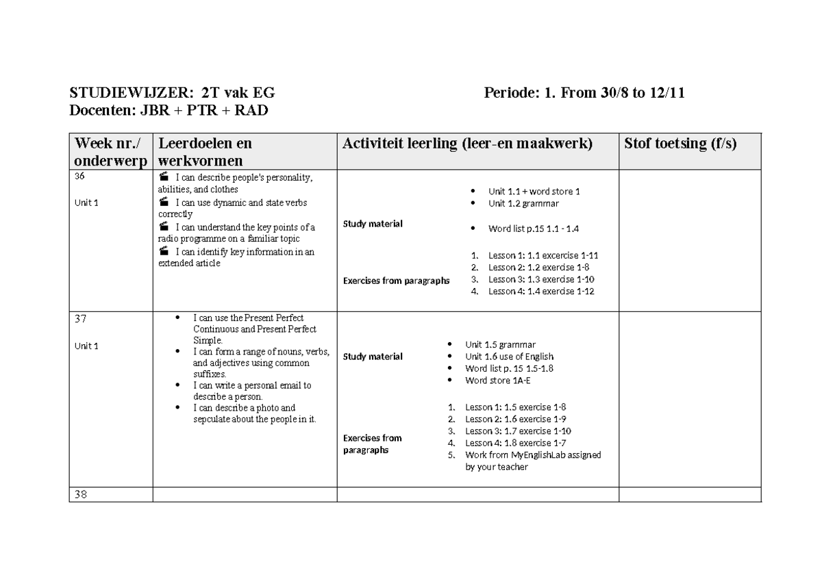 2 tvwo EG periode 1 - STUDIEWIJZER: 2T vak EG Periode: 1. From 30/8 to ...
