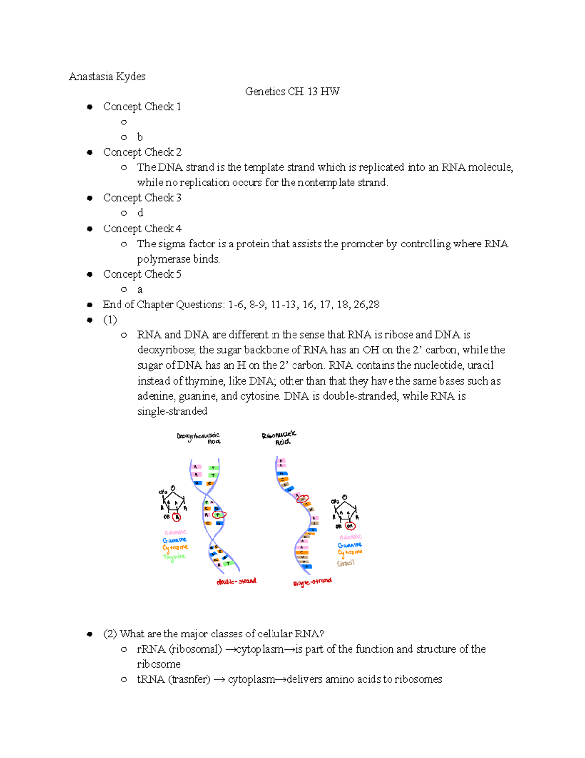 Genetics CH 13 HW - HW assign for Gill BIOL 3600 - Anastasia Kydes ...