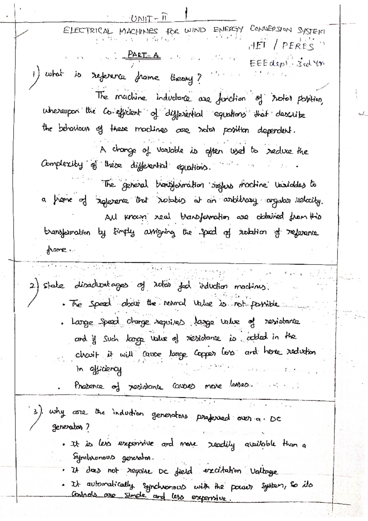 EE3033 HET UNIT 2 - notes - UNIT II ELECTRICAL MACHINES FOR WIND ENERGY ...