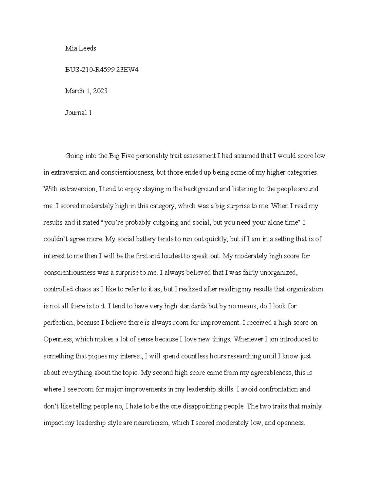 BUS Journal 1 - Mia Leeds BUS-210-R4599 23EW March 1, 2023 Journal 1 ...
