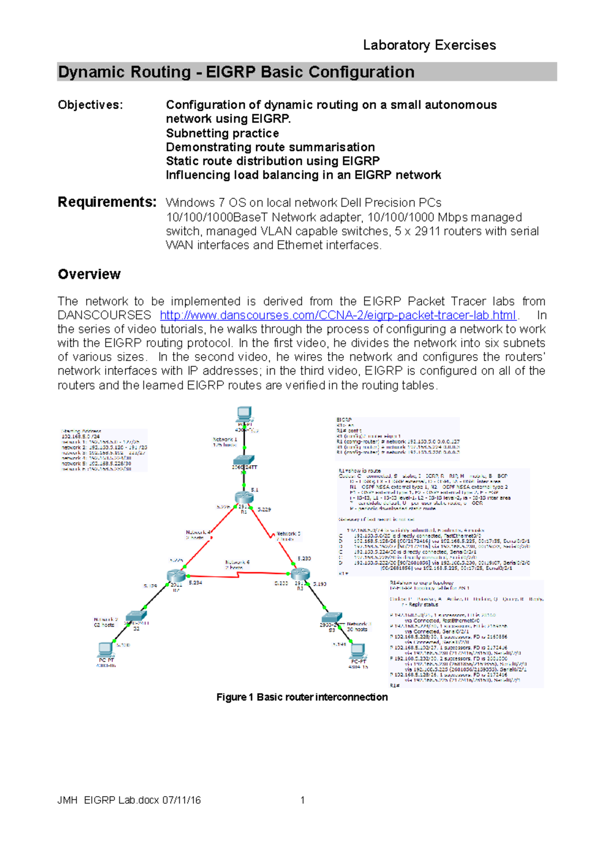 Eigrp Lab - Lecture notes 1 - Dynamic Routing - EIGRP Basic ...