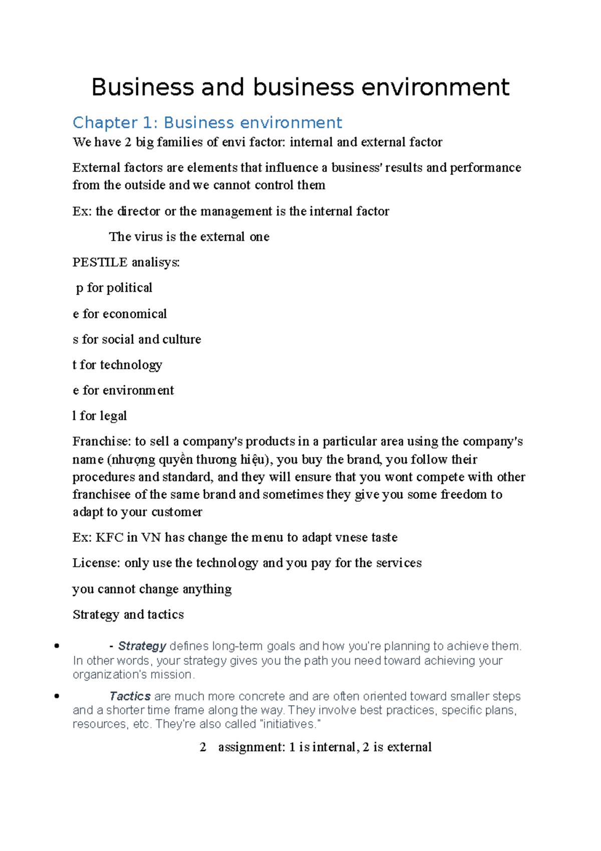 BTEC BBE 101 - Summary note of BBE - Business and business environment ...