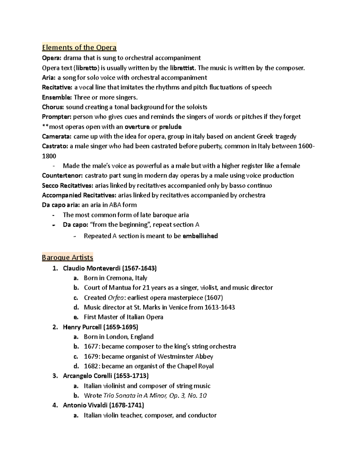 Notes 2 - Elements of the Opera Opera: drama that is sung to orchestral ...