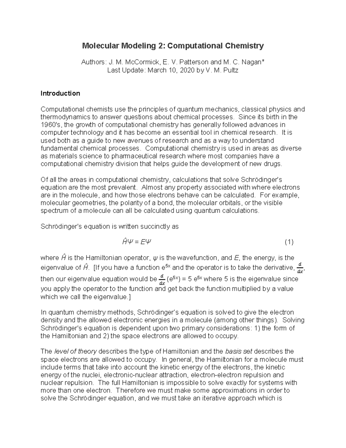 CHEM131 Molecular Modeling 2 - Molecular Modeling 2: Computational ...