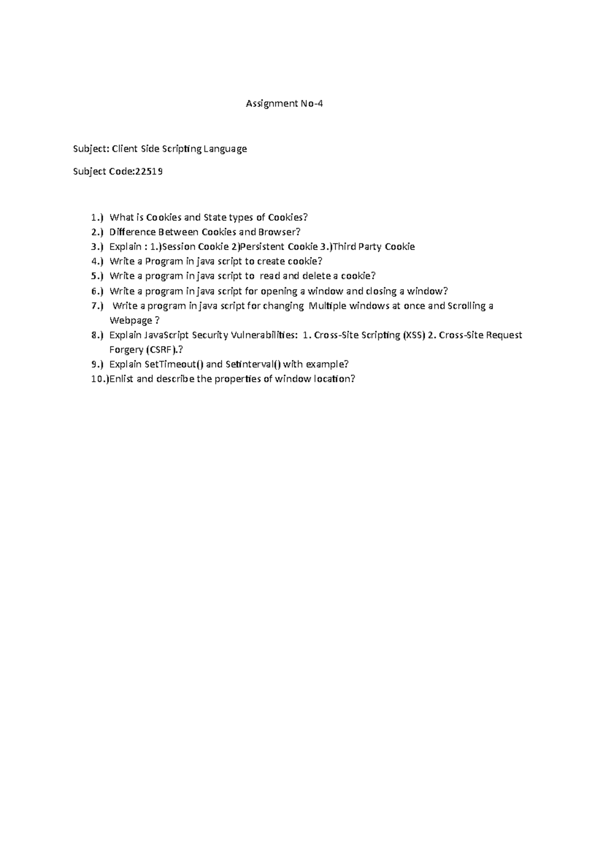 Assignment No4 - Solve it....! - Assignment No- Subject: Client Side Scripting Language Subject ...