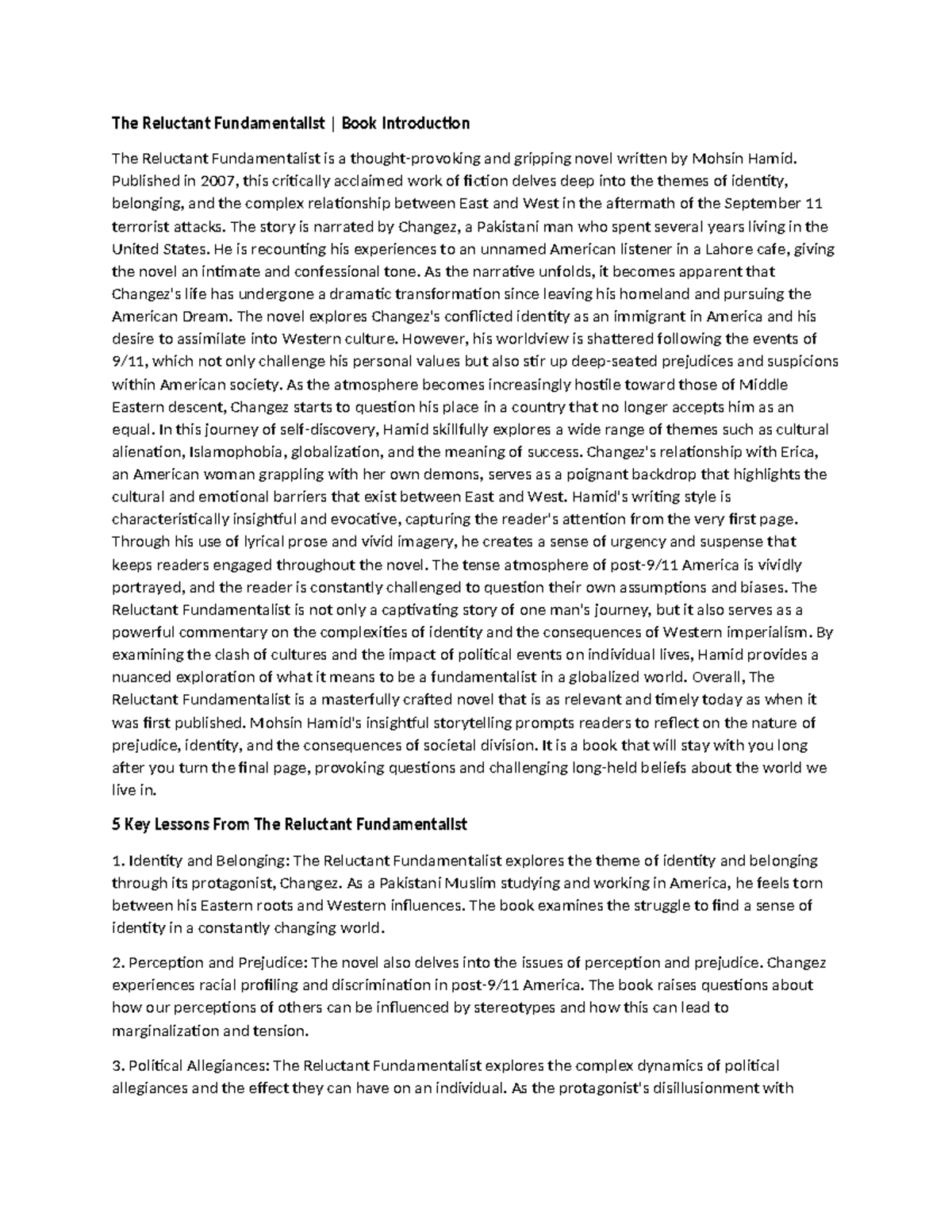 The Reluctant Fundamentalist - Published in 2007, this critically ...