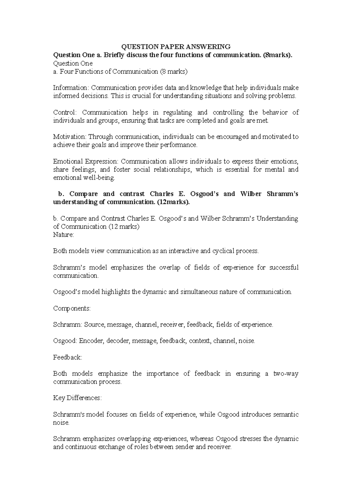 Question Paper Answering - QUESTION PAPER ANSWERING Question One a ...