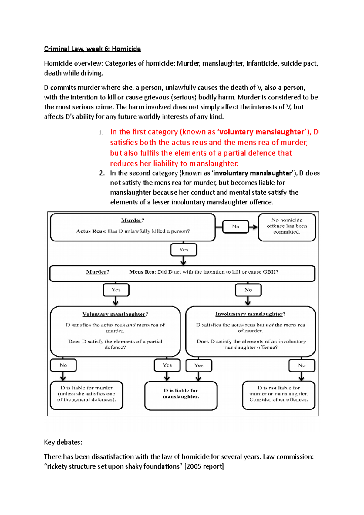 Lecture 5 - Criminal Law, week 6: Homicide Homicide overview ...