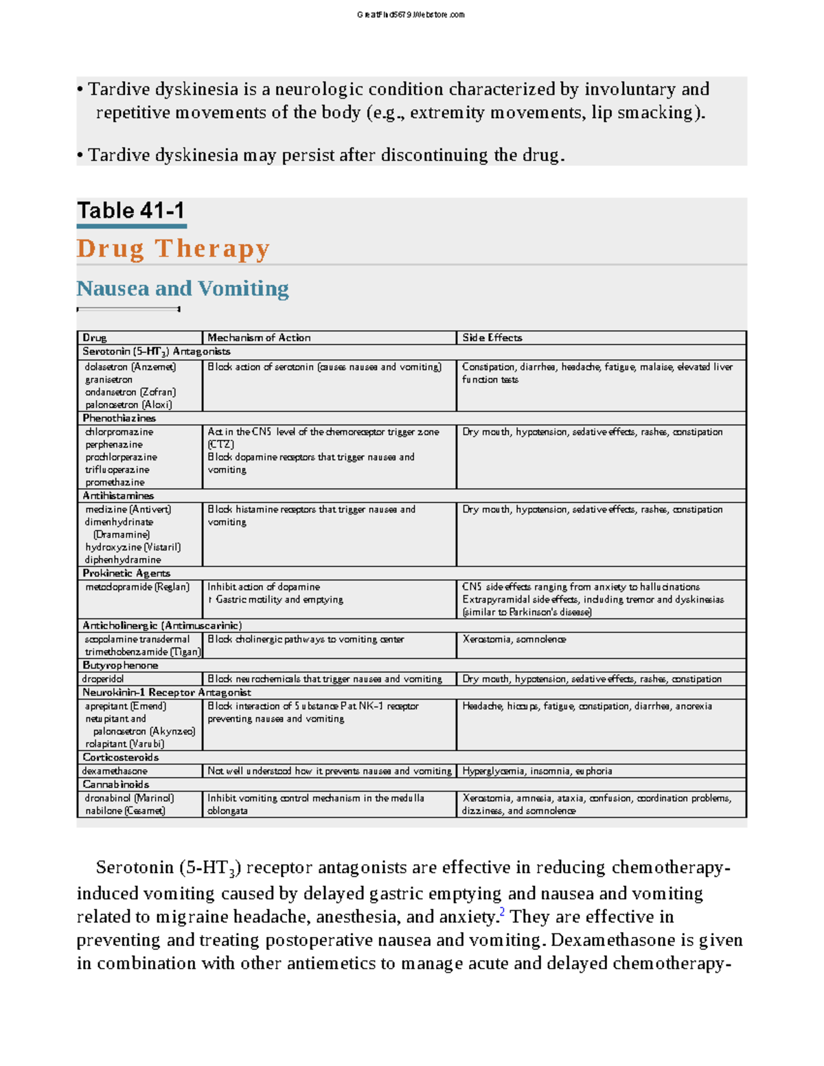 Nausea and vomit therapy drugs - • Tardive dyskinesia is a neurologic ...