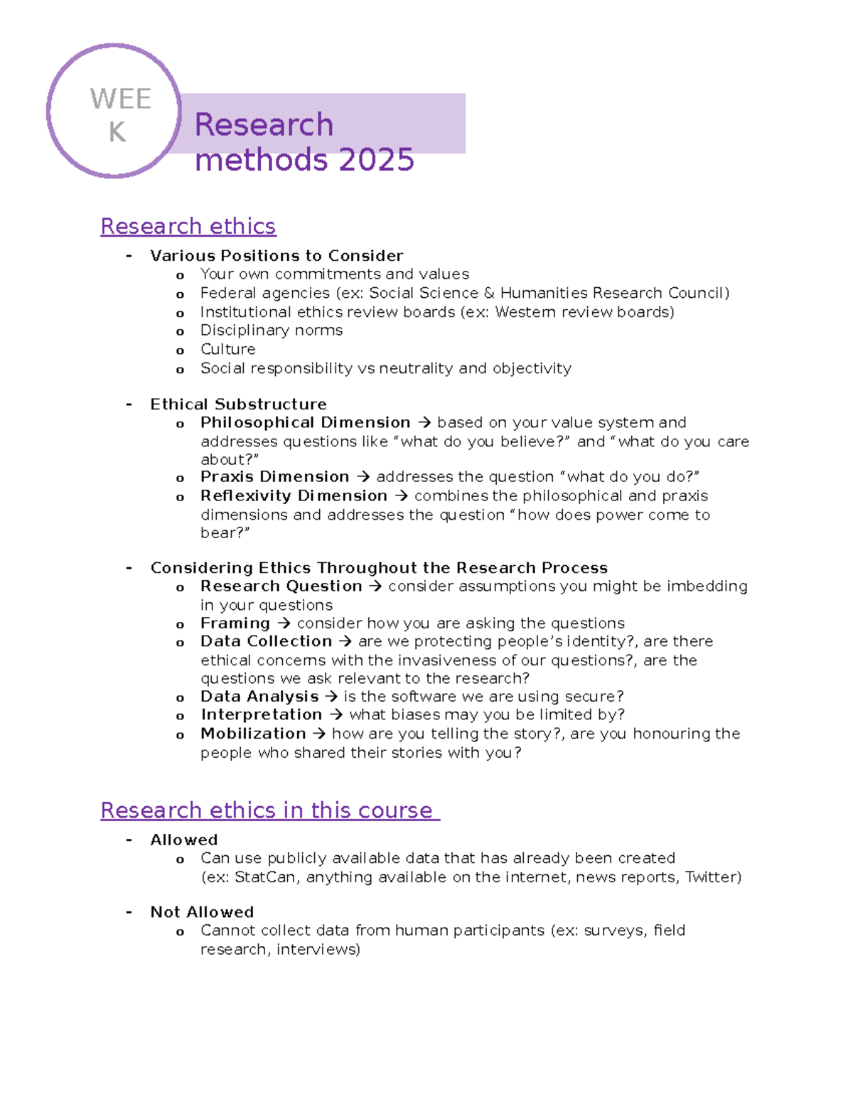 MIT 2025 - Week 3 - lec notes - Research ethics Various Positions to ...
