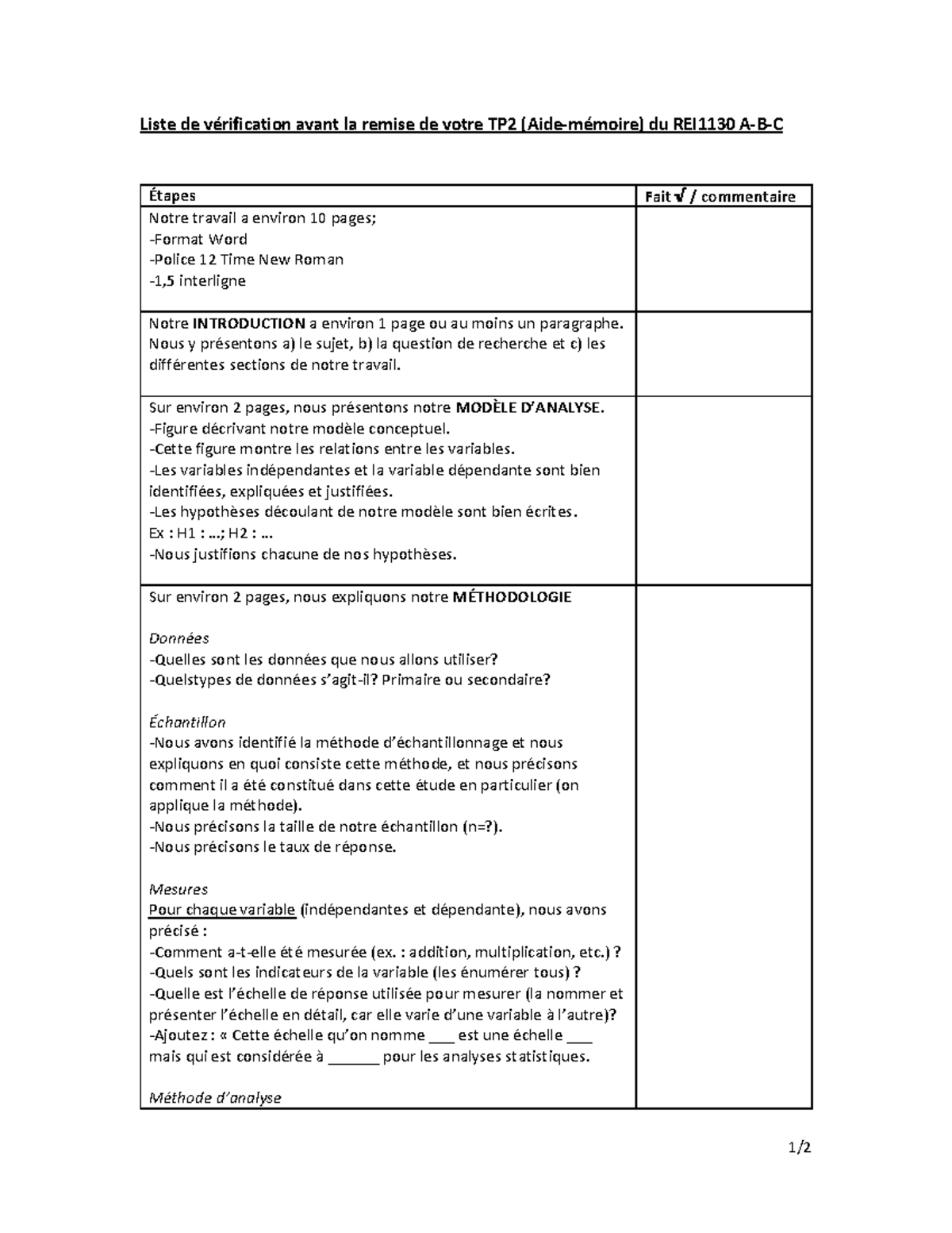 Liste de vérification avant la remise de votre TP2 - 1/ Liste de ...