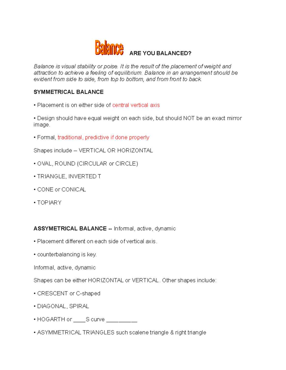 4 Balance - Chapter 4 Lecture notes - ARE YOU BALANCED? Balance is ...