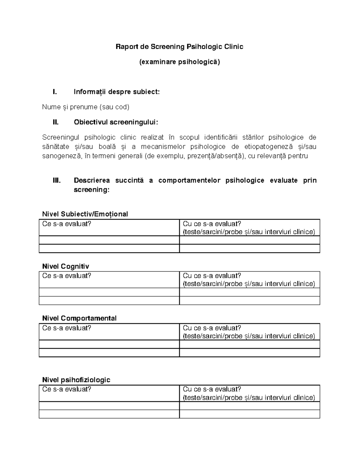 Raport de screening psihologic clinic sursa CPR - Raport de Screening ...