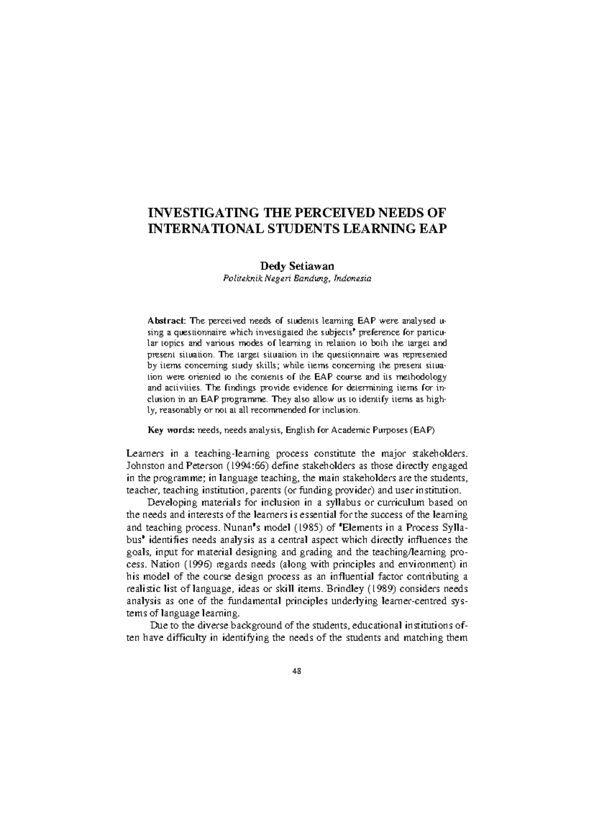 Investigating THE Perceived Needs OF International Students Learning ...