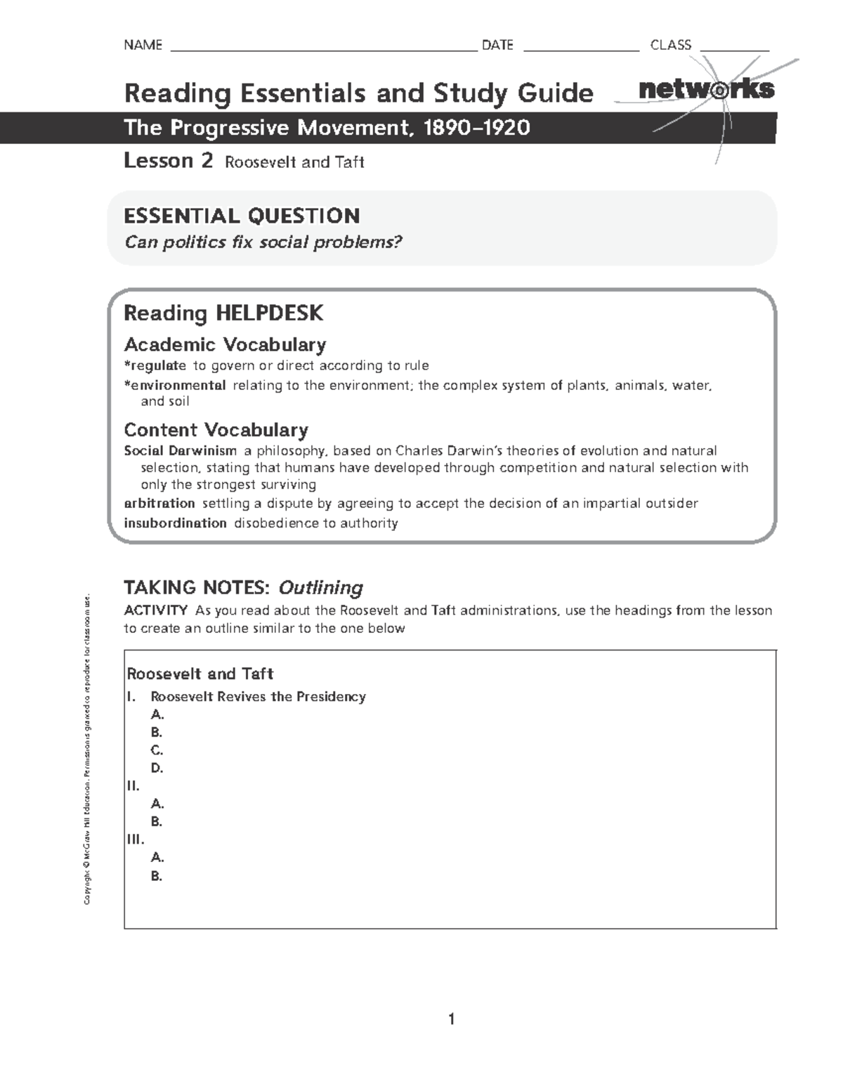 6.2 Roosevelt and Taft - wjknnj - Copyright © McGraw-Hill Education ...