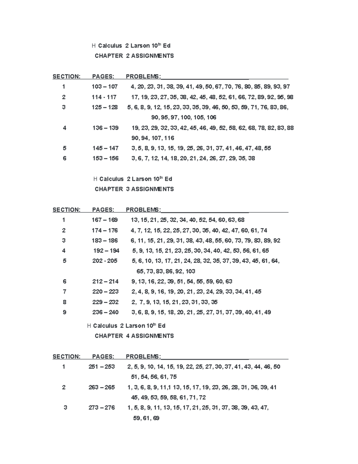 Calc Assignments - H Calculus 2 Larson 10th Ed CHAPTER 2 ASSIGNMENTS ...