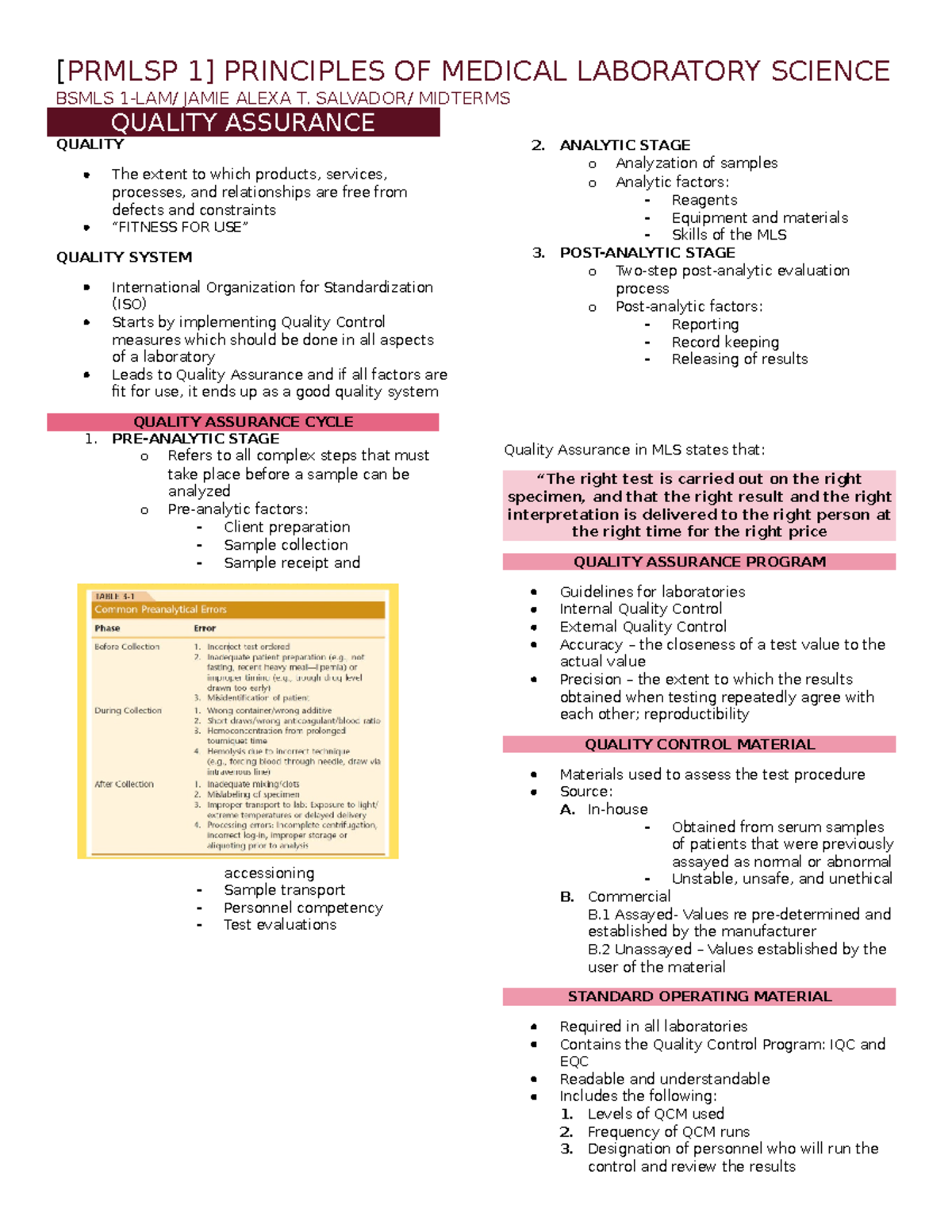 Quality- Assurance - prmlsp 1 - [PRMLSP 1] PRINCIPLES OF MEDICAL ...