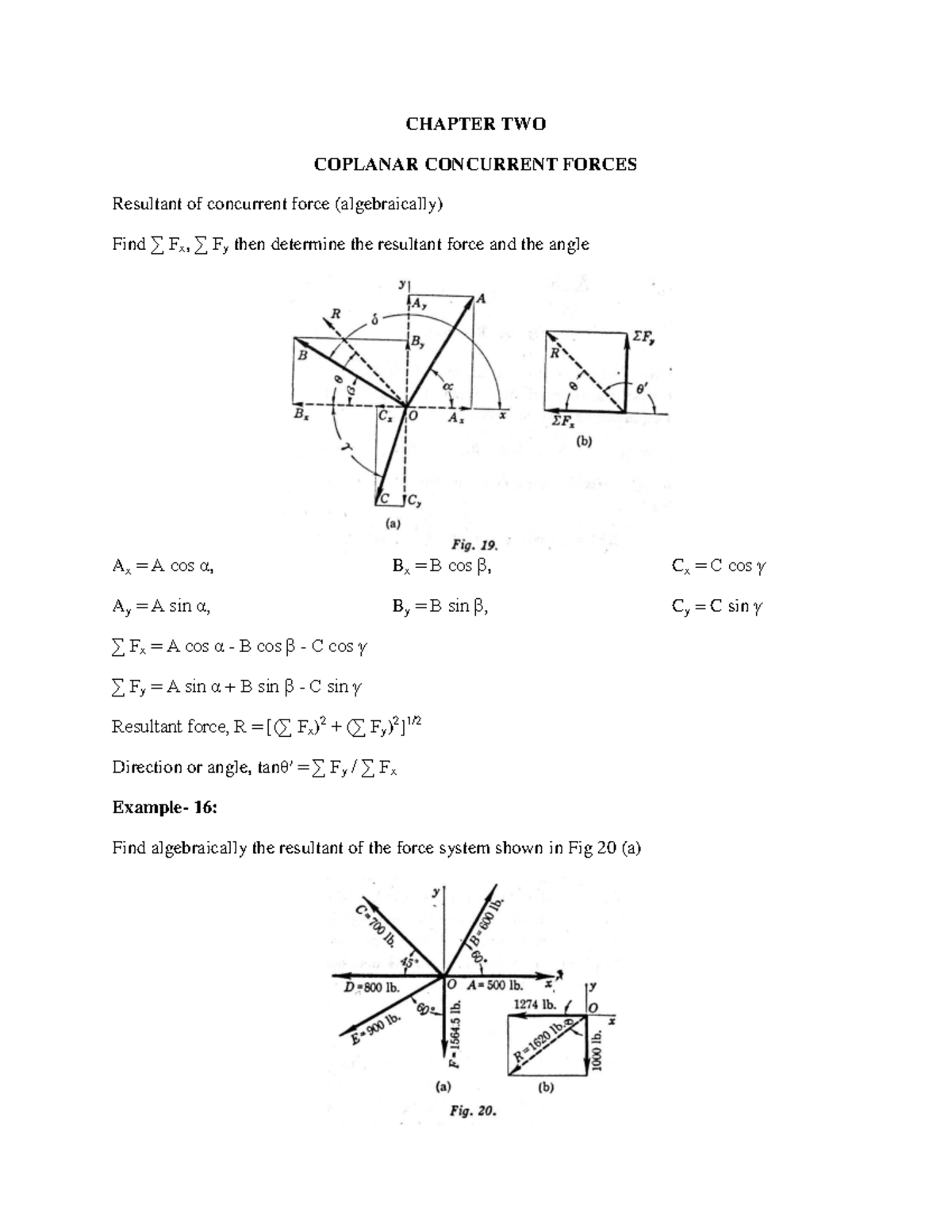 Coplanar Concurrent Forces - CHAPTER TWO COPLANAR CONCURRENT FORCES Resultant of concurrent ...