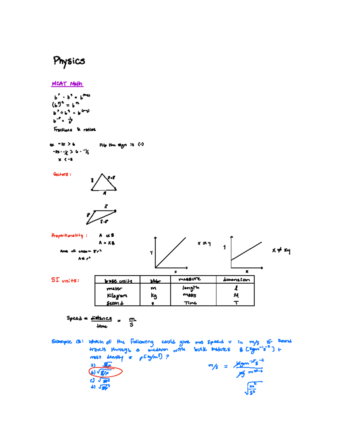 Physics - Summary Notes, MCAT Math, Kinematics, Dynamics, Motion, Work ...