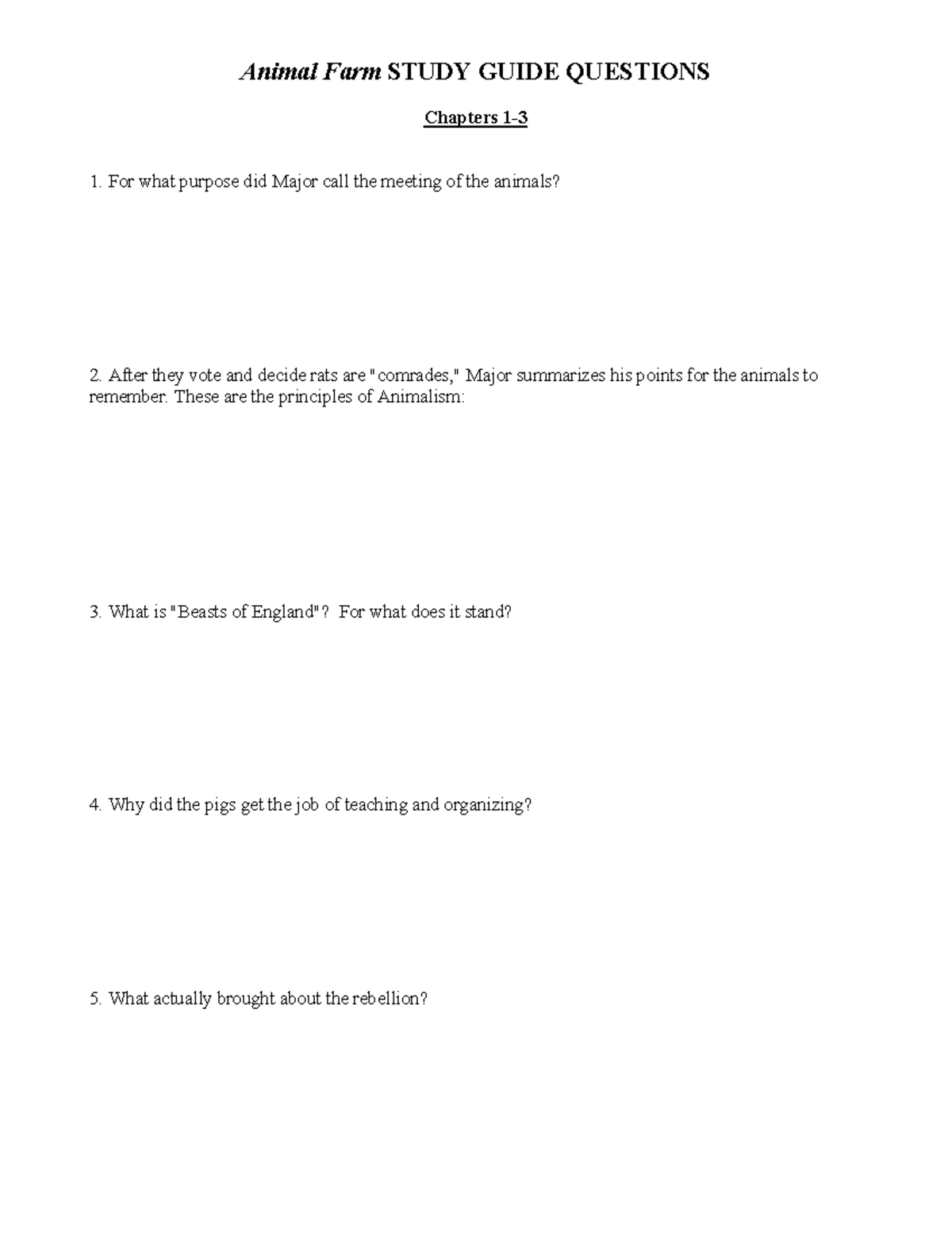Animal Farm Study Guide Questions - Animal Farm STUDY GUIDE QUESTIONS ...