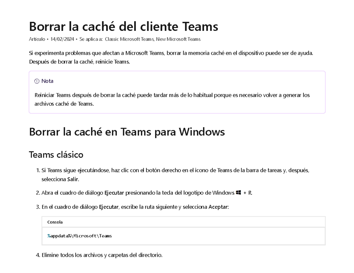 Borrar la caché de Teams - Microsoft Teams Microsoft Learn - Borrar la caché del cliente Teams ...