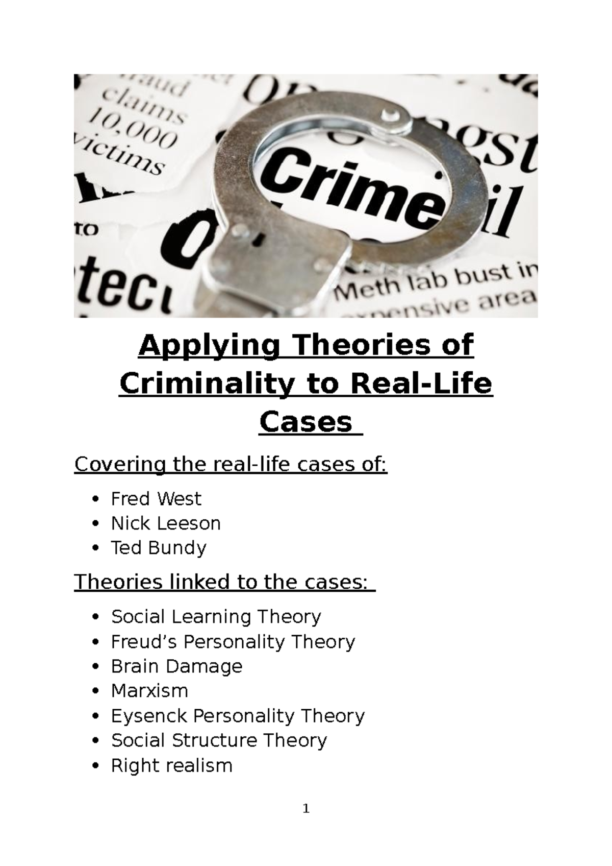Applying Theories of Criminality to Real-Life Cases - Applying Theories ...
