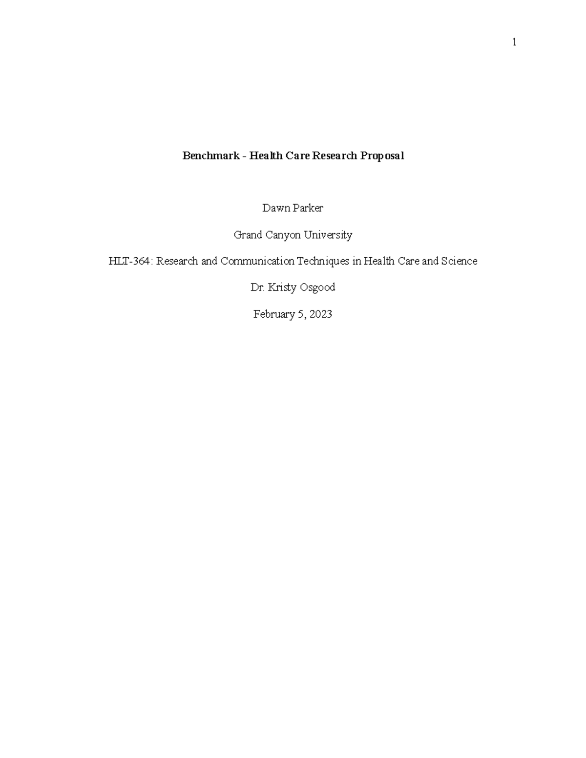 Benchmark Hlthcre Proposal - Benchmark - Health Care Research Proposal ...