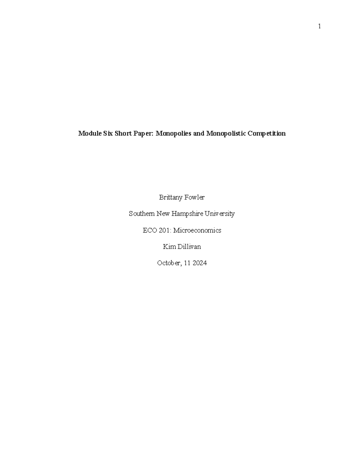 ECO 201 Module Six Short Paper Template - Module Six Short Paper ...