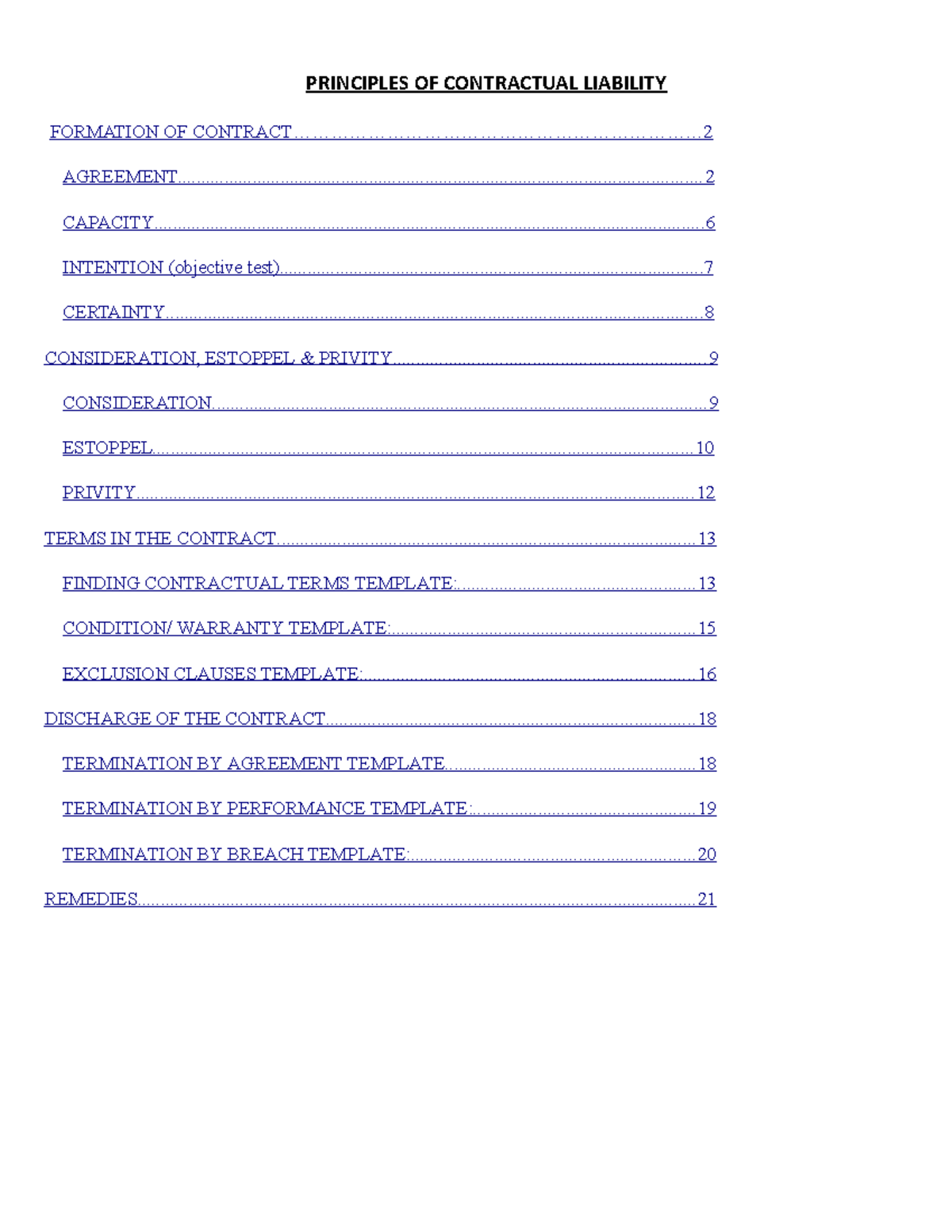 Final Contract template - PRINCIPLES OF CONTRACTUAL LIABILITY FORMATION ...