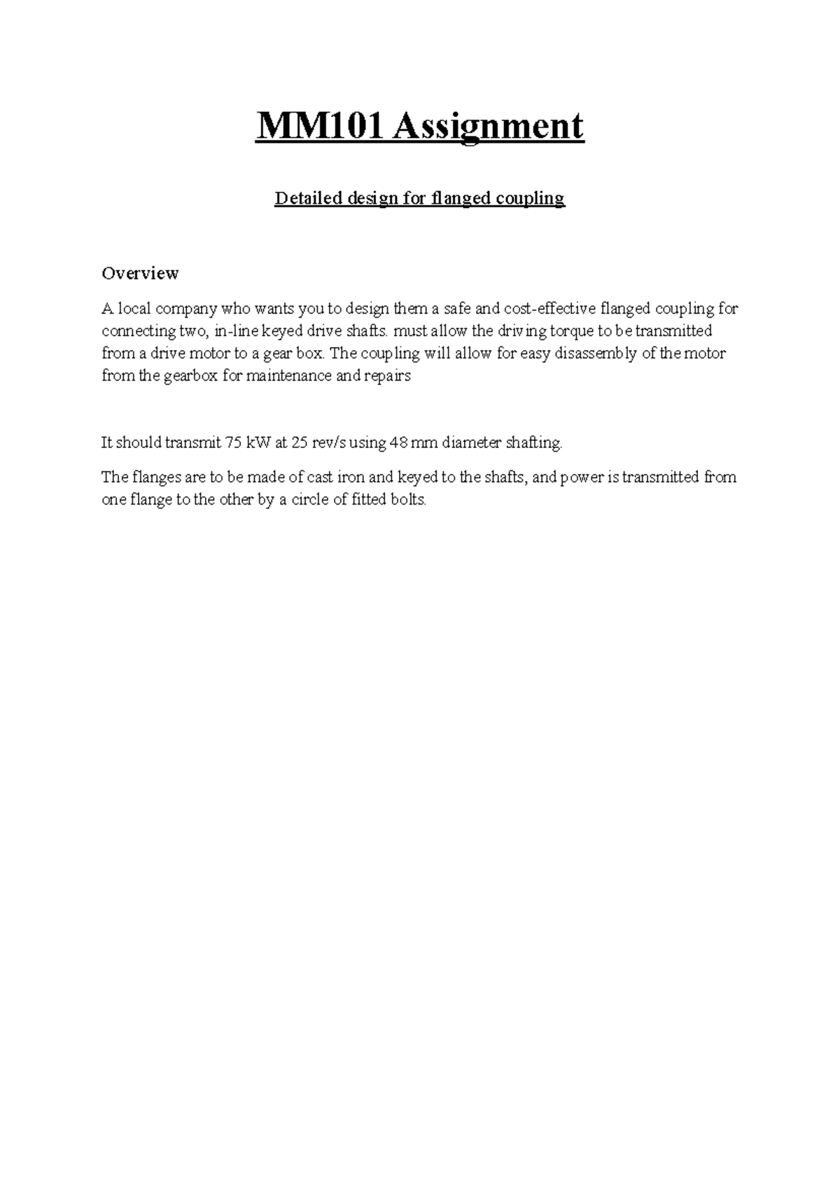 Document 1 - flanged coupling assignment - MM101 Assignment Detailed ...